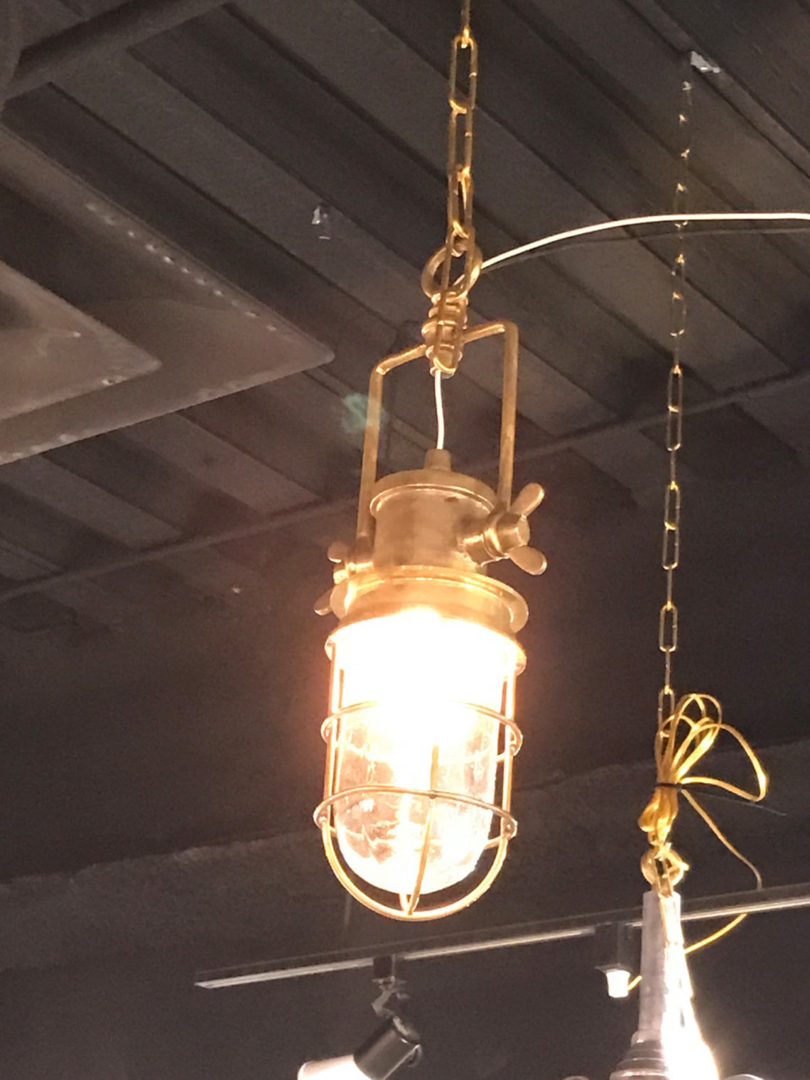 Vintage Brass Hanging Bulkhead Light With Brass Handle - Refurbished ...