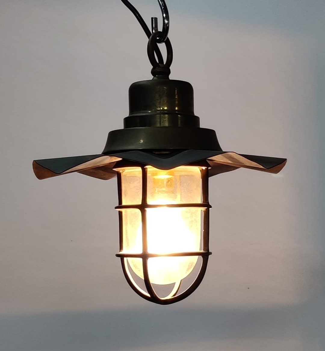 Vintage Brass Hanging Bulkhead Light With Brass Shade- Refurbished ...