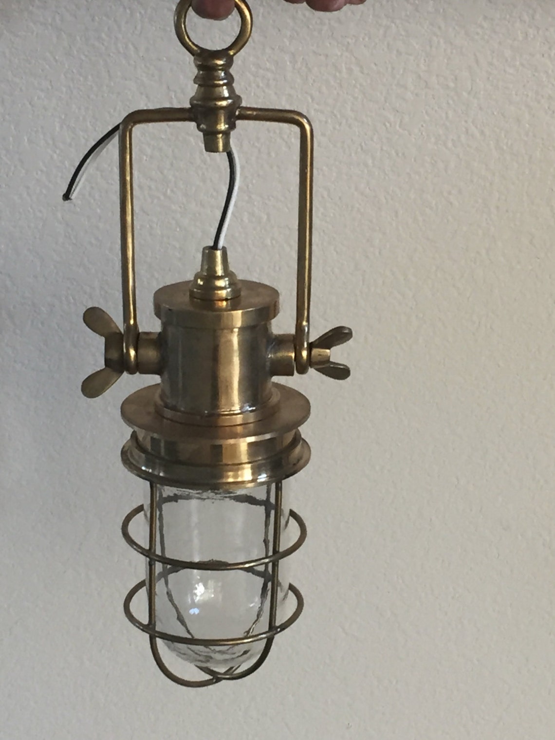 Vintage Brass Hanging Bulkhead Light With Brass Handle - Refurbished ...