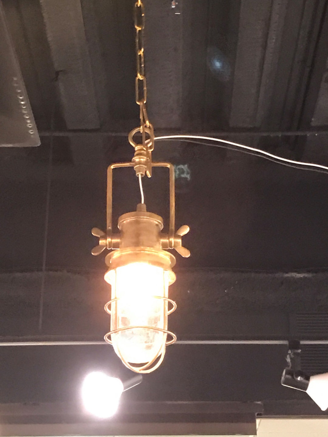 Vintage Brass Hanging Bulkhead Light With Brass Handle - Refurbished ...
