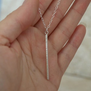 Sterling Silver Vertical Bar Pendant Necklace, Handmade Minimalist Long ...