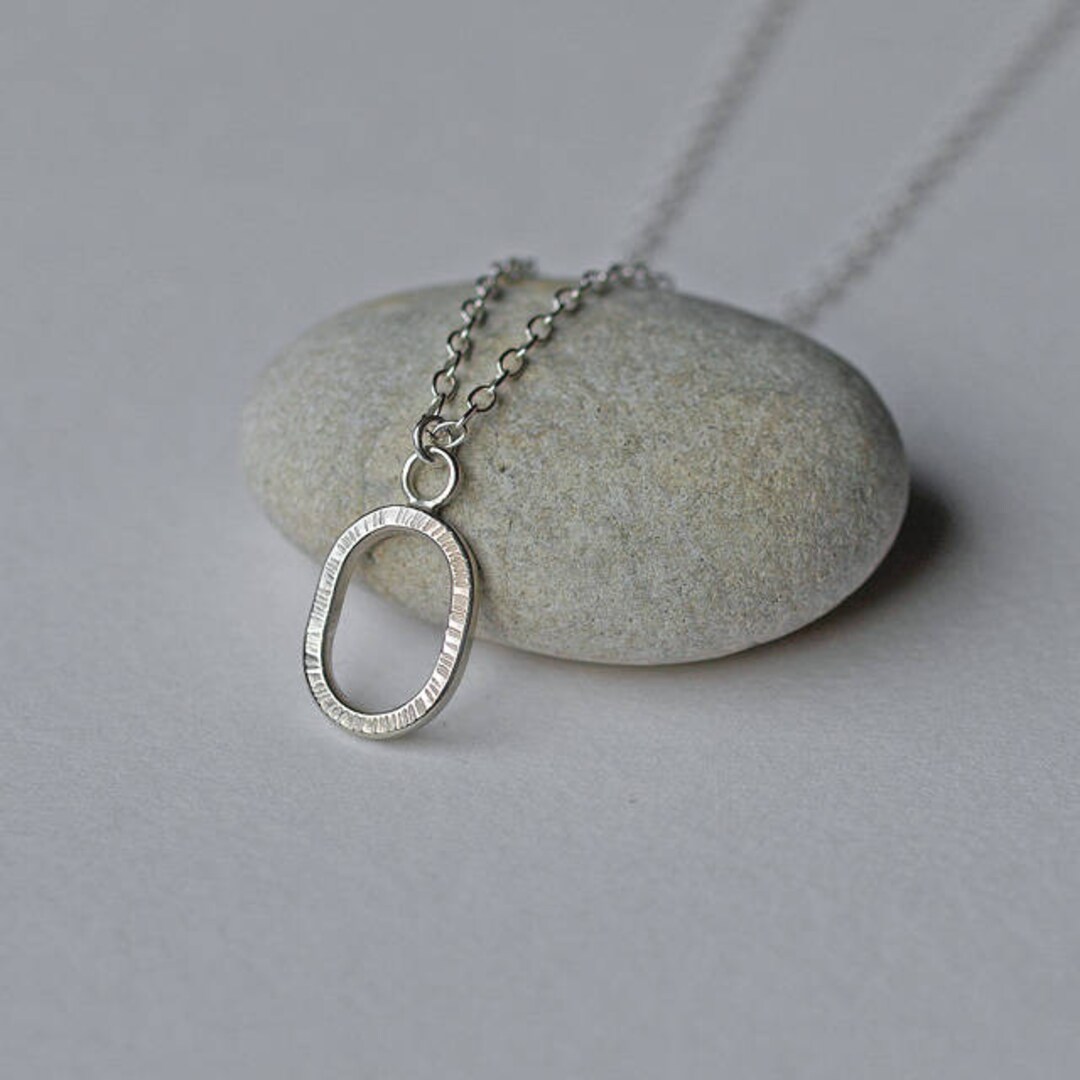 Silver Oval Pendant Small Necklace Textured Silver Pendant - Etsy