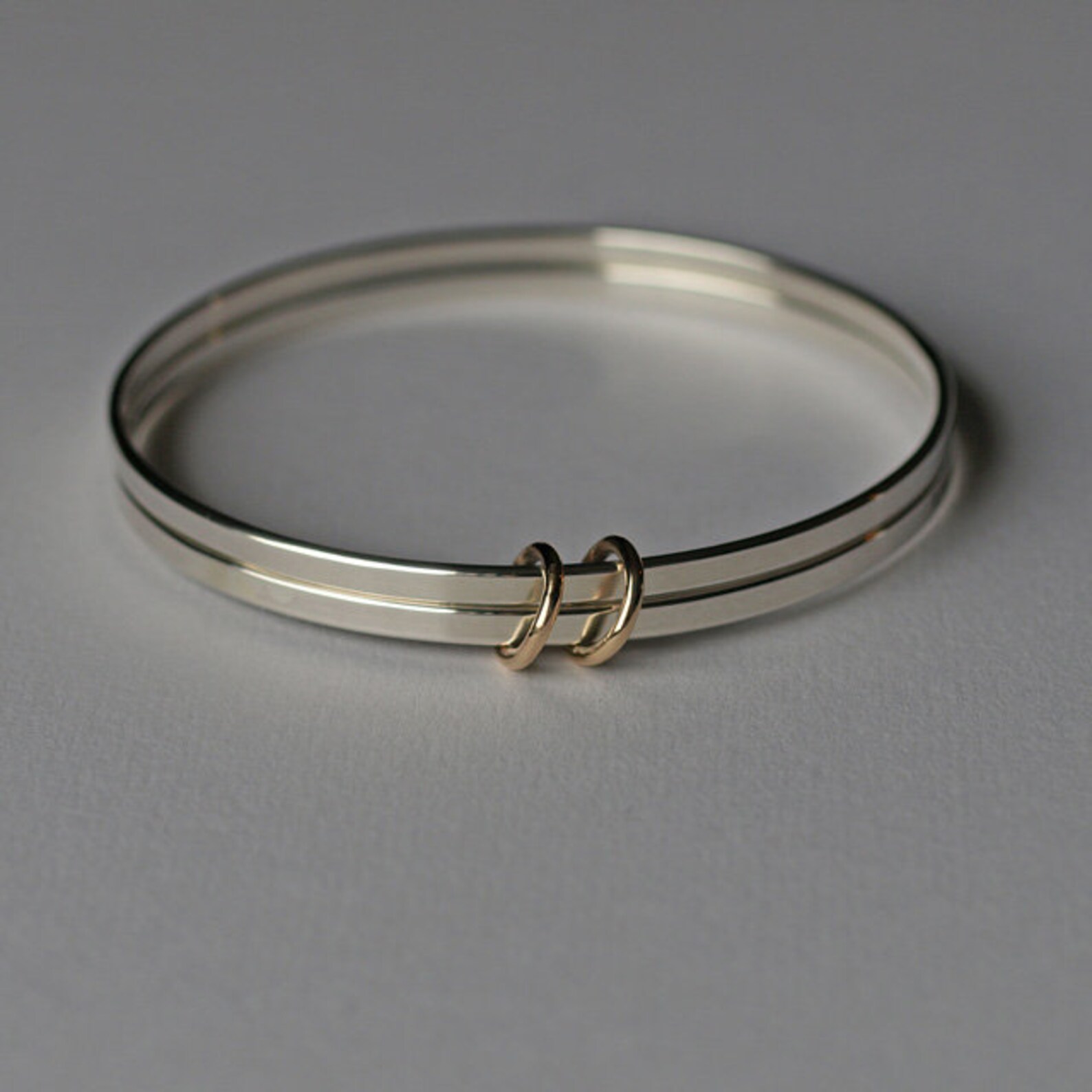 Double Silver Bangle Interlinked With Gold Rings Stacking - Etsy