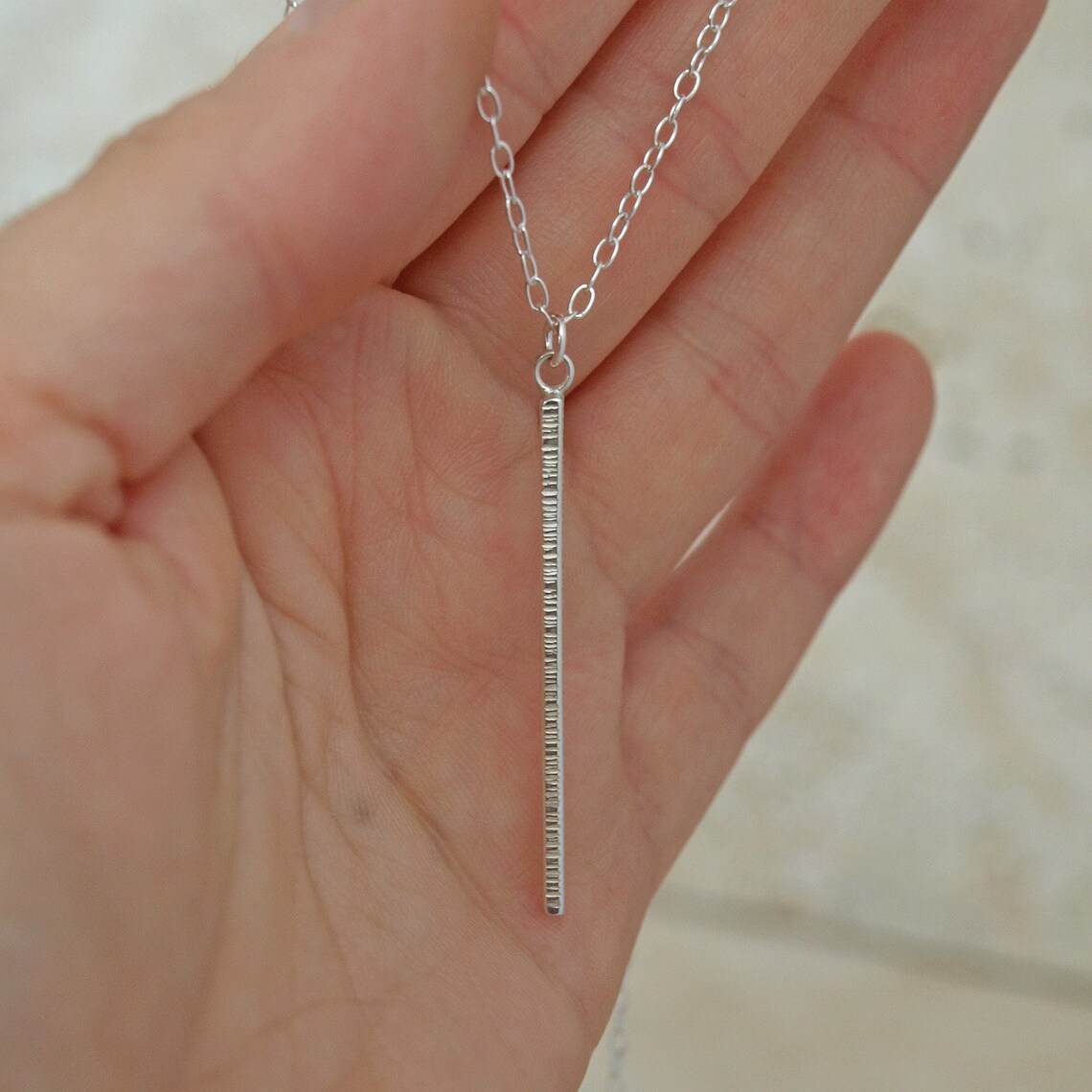 Sterling Silver Vertical Bar Pendant Necklace Handmade | Etsy