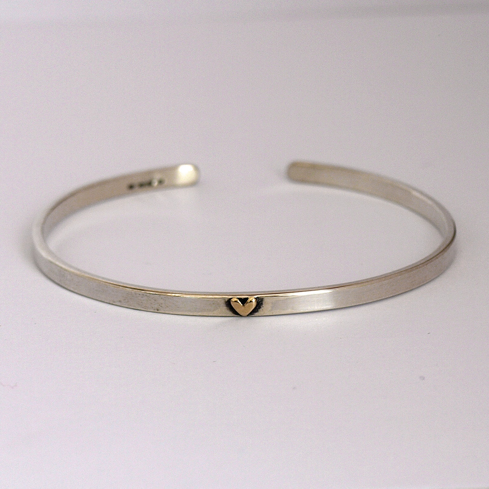 Gold Heart Sterling Silver Cuff Bracelet, Hallmarked Solid 925 Silver ...