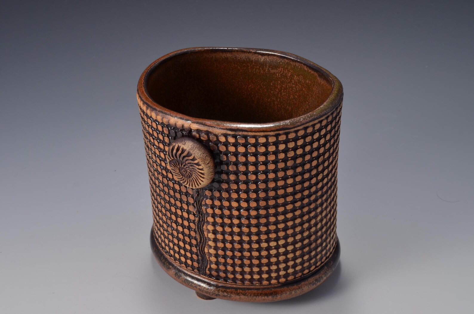 Oval Desktop Pencil and Pen Holder in Ancient Copper Glaze and Lively ...