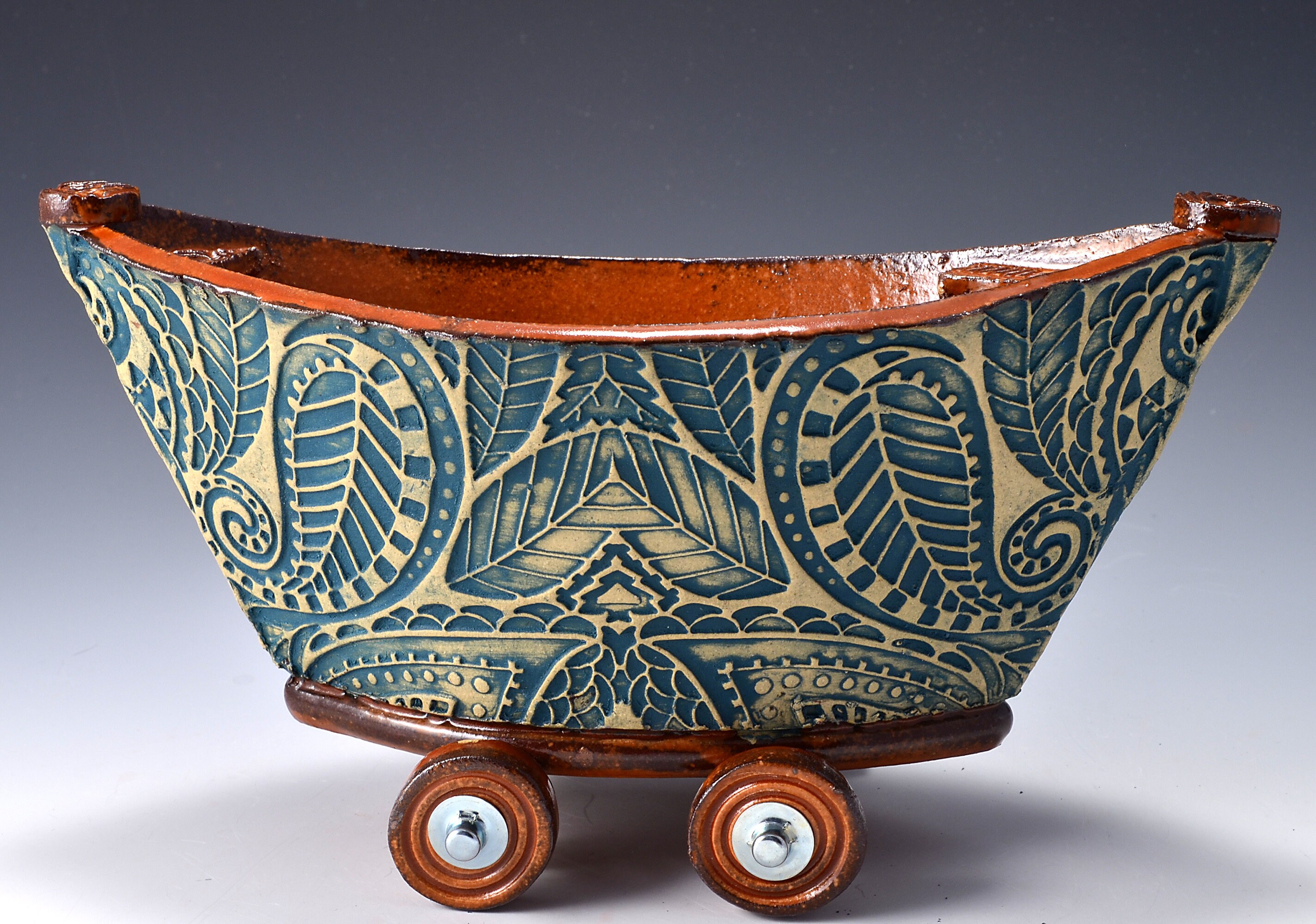 Small Stoneware Dory Boat With Wheels Paprika Red Glaze - Etsy