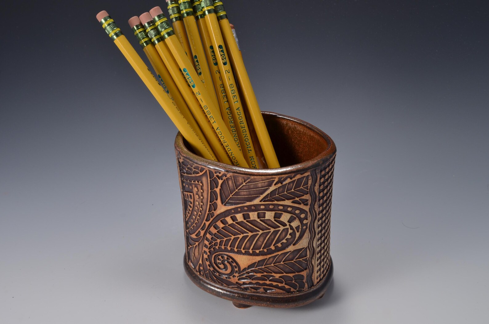 Oval Desktop Pencil and Pen Holder in Ancient Copper Glaze and Lively ...