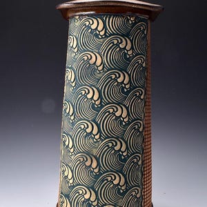 Tall Sculptural Stoneware Jar With Boat Knob on the Lid, Rubbed Back ...