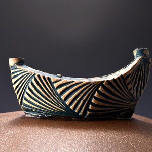 Tall Sculptural Stoneware Jar With Boat Knob on the Lid, Rubbed Back ...