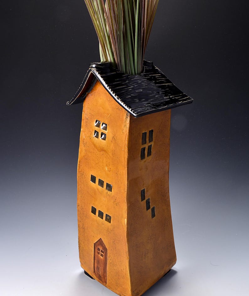 Tall Geometric Vase Shaped Like a Dreamtime Seaside Villa - Etsy