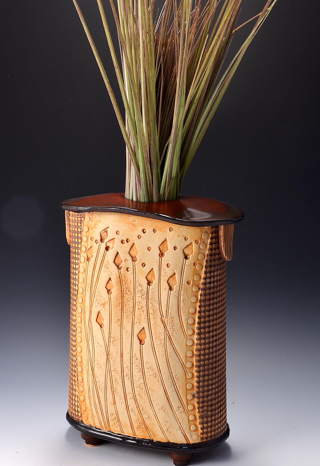 Tall Flattened Oval Stele Vase, Stoneware With Ancient Jasper Glaze and ...