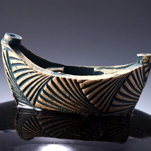 Small Sculptural Stoneware Jar With Boat Knob on the Lid, Rubbed Back ...