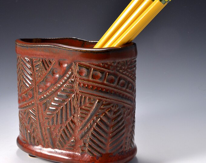 Oval Desktop Pencil and Pen Holder in Ancient Copper Glaze and Lively ...
