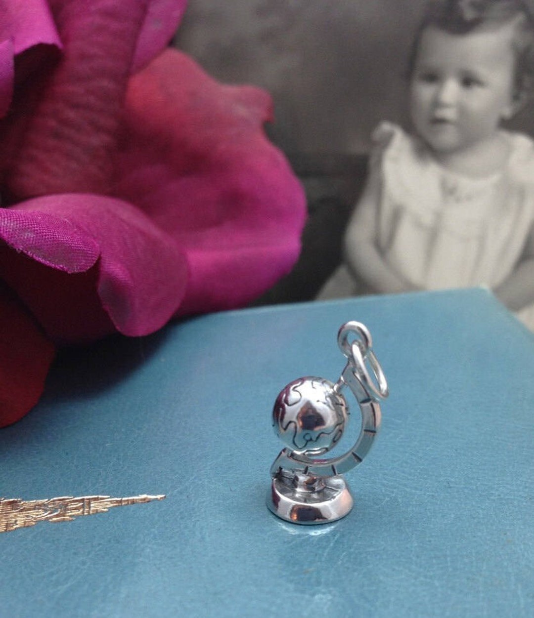 Vintage Globe World Map Travel Charm Sterling Silver Moveable Movable ...