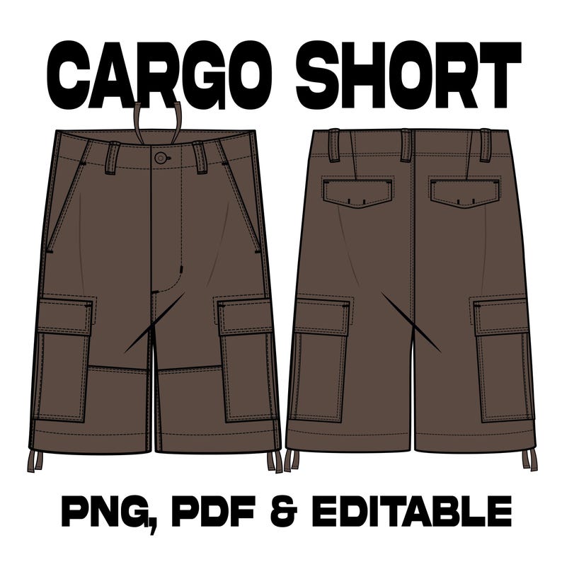 Cargo Short Technical Flat | Fashion Template (AI, PNG, PDF) - Etsy