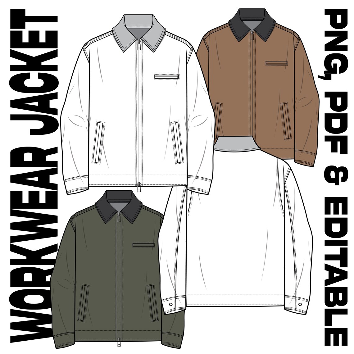 Workwear Jacket Vector Tech Drawing. Tech Pack Ready. Fashion Design ...