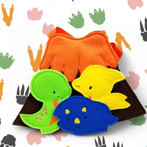 Dinosaur Finger Puppets With Coordinating Volcano Bag - Fun and ...
