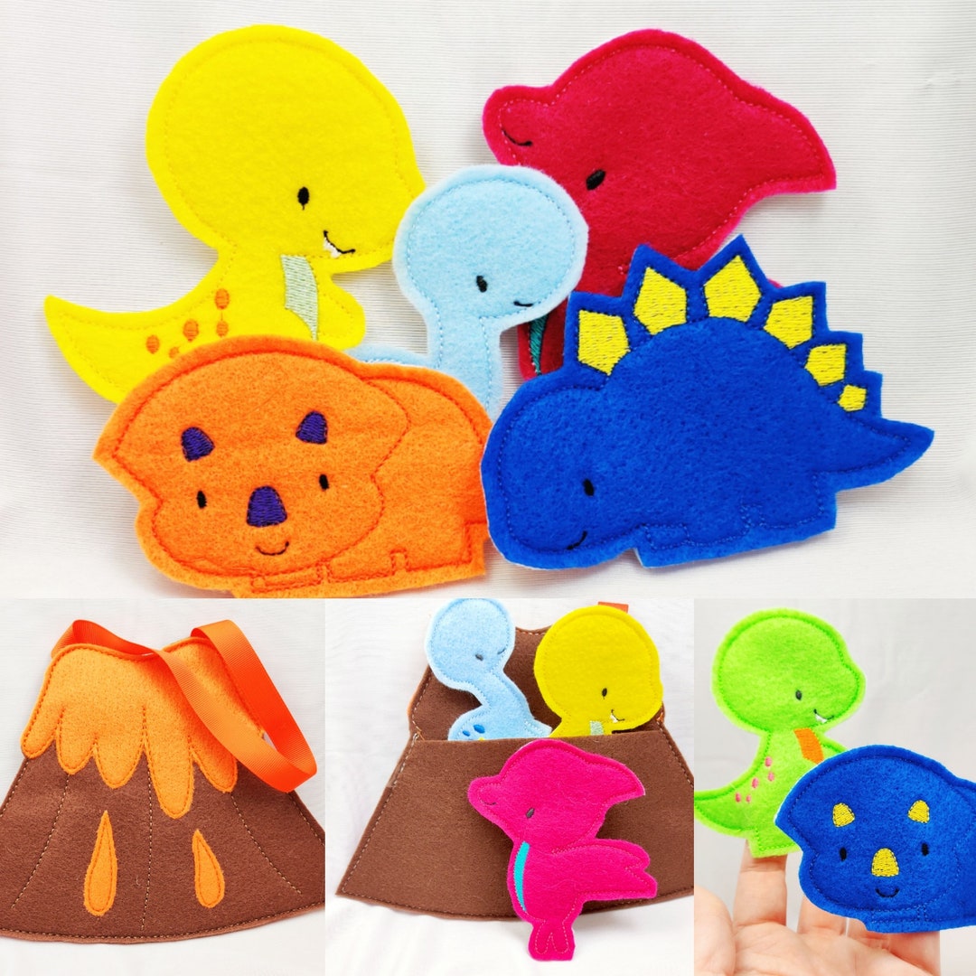 Dinosaur Finger Puppets With Coordinating Volcano Bag Fun and ...