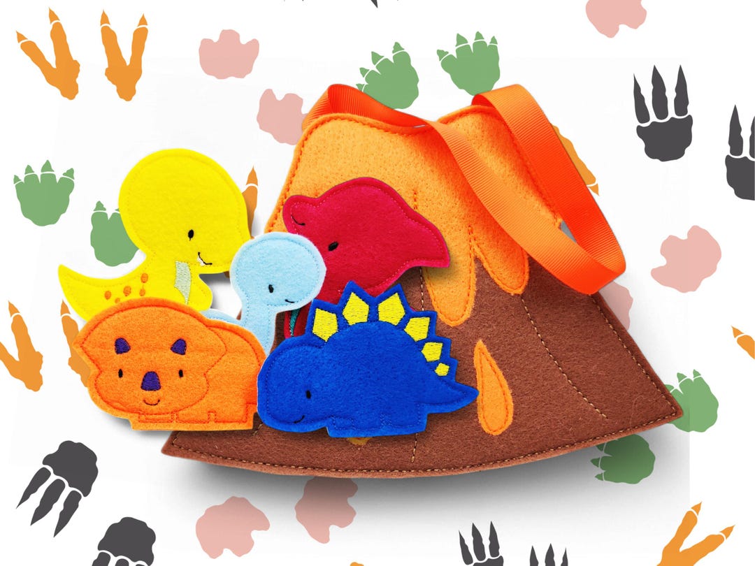 Dinosaur Finger Puppets With Coordinating Volcano Bag - Fun and ...