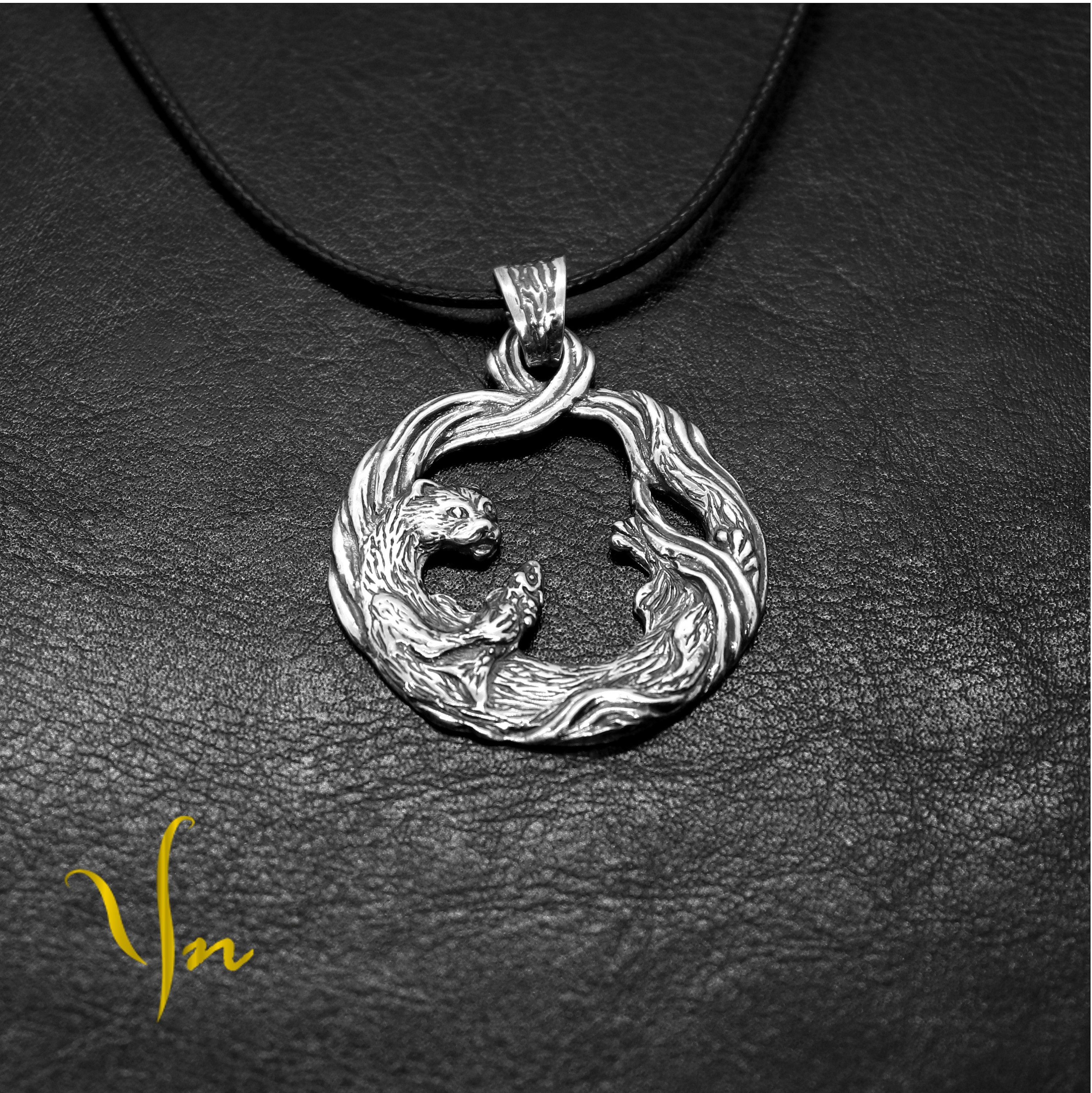 Sterling Silver Otter Pendant Handmade Otter Hunting Fish - Etsy UK