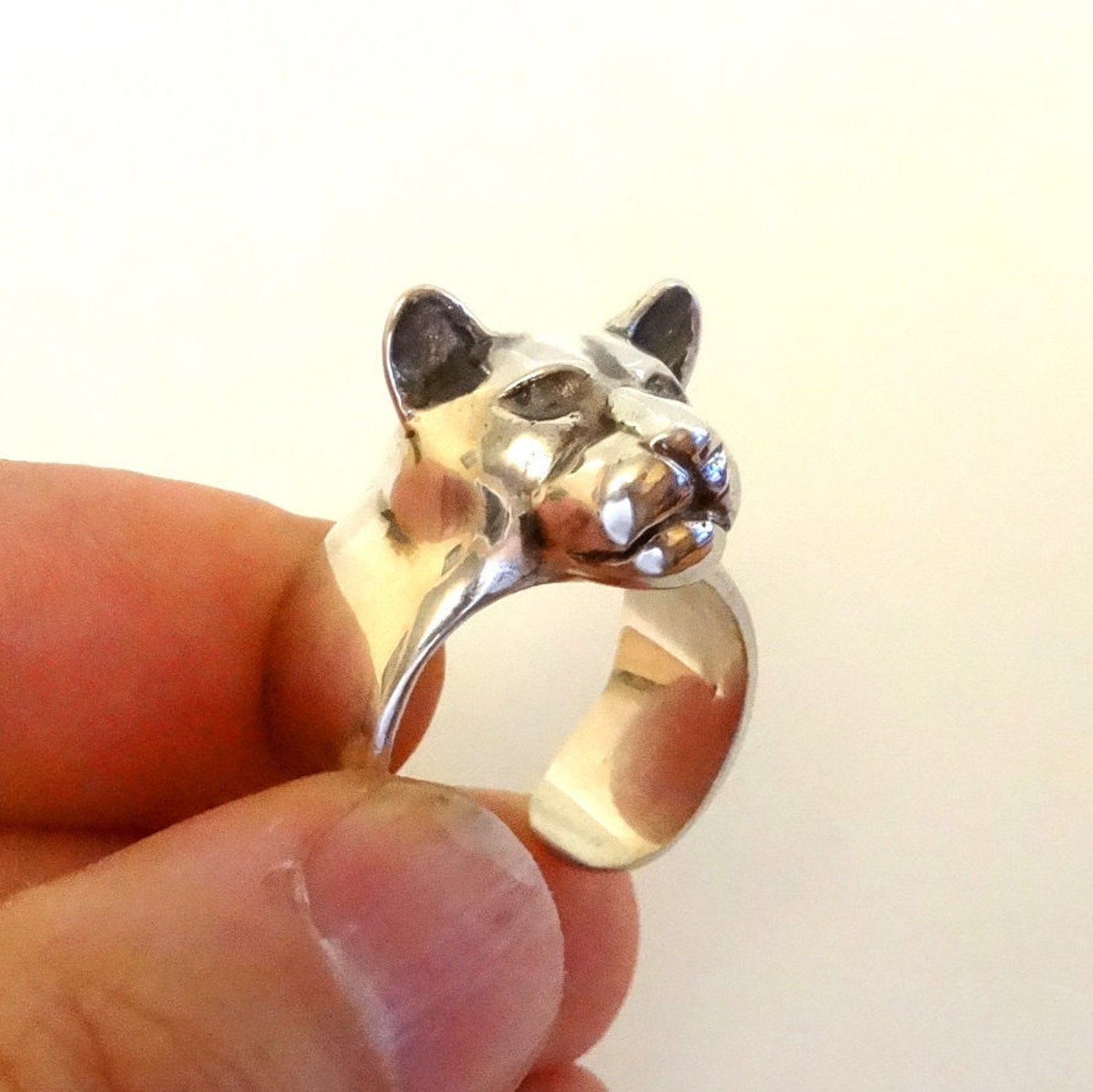 Big Lion Ring Heavy Solid Sterling Silver Lioness Ring - Etsy