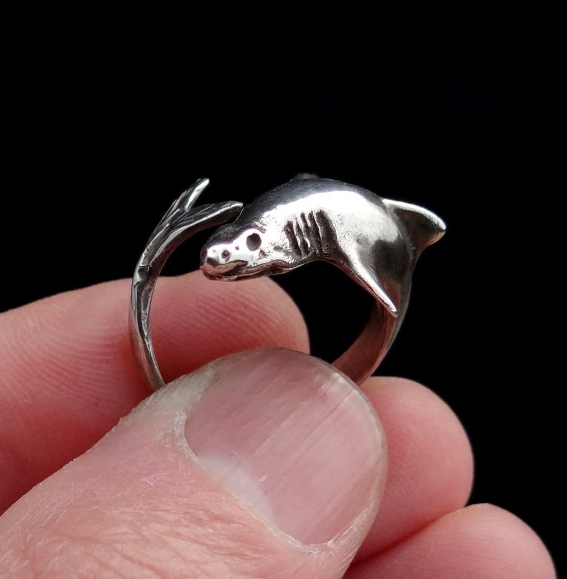 Shark Ring Sterling Silver Ring Fish Ring Nautical Ring | Etsy