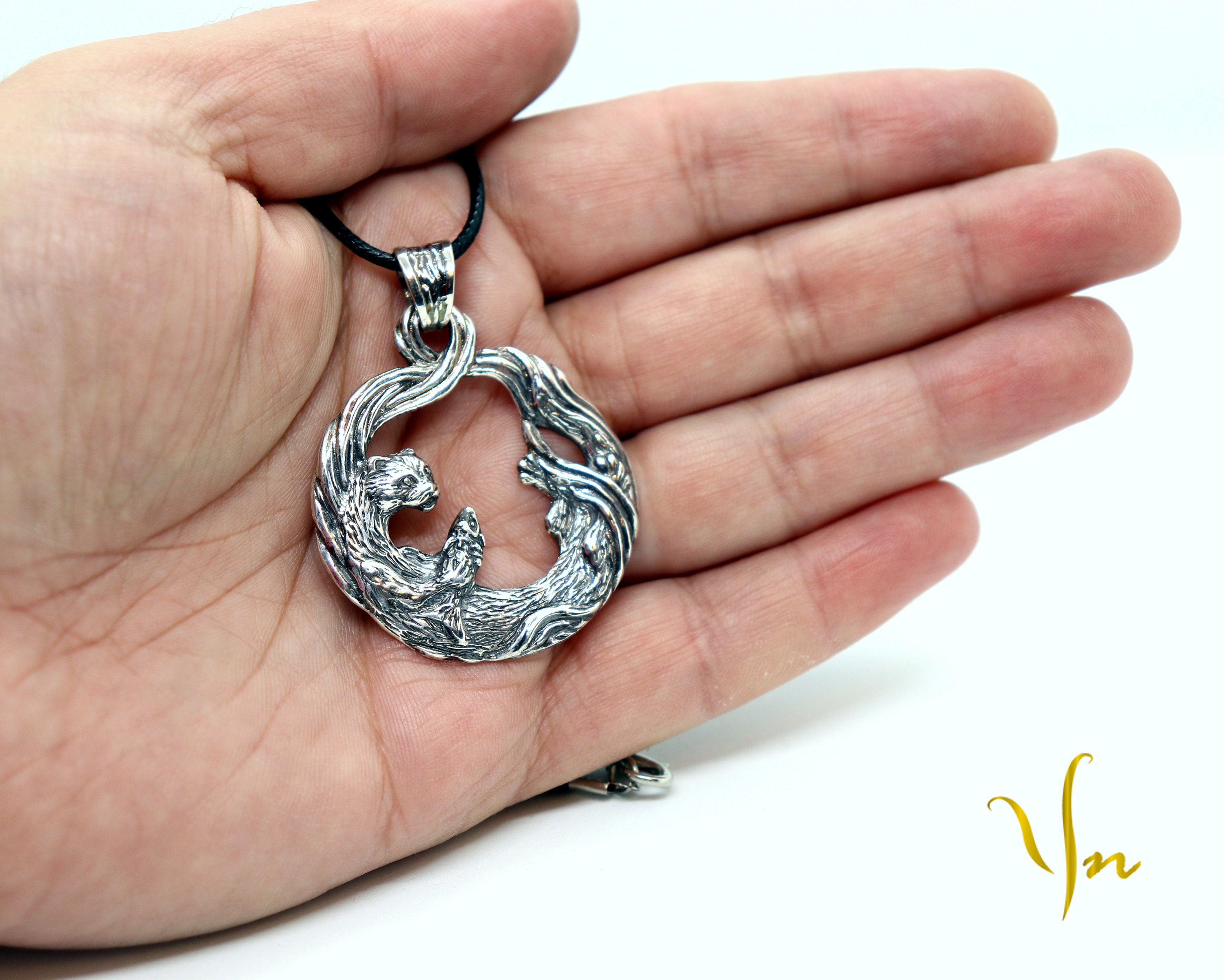 Sterling Silver Otter Pendant Handmade Otter Hunting Fish - Etsy UK