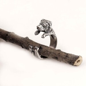 Silver Rottweiler Ring, Sterling Silver Dog Ring, Dog Wrap Ring, Animal ...