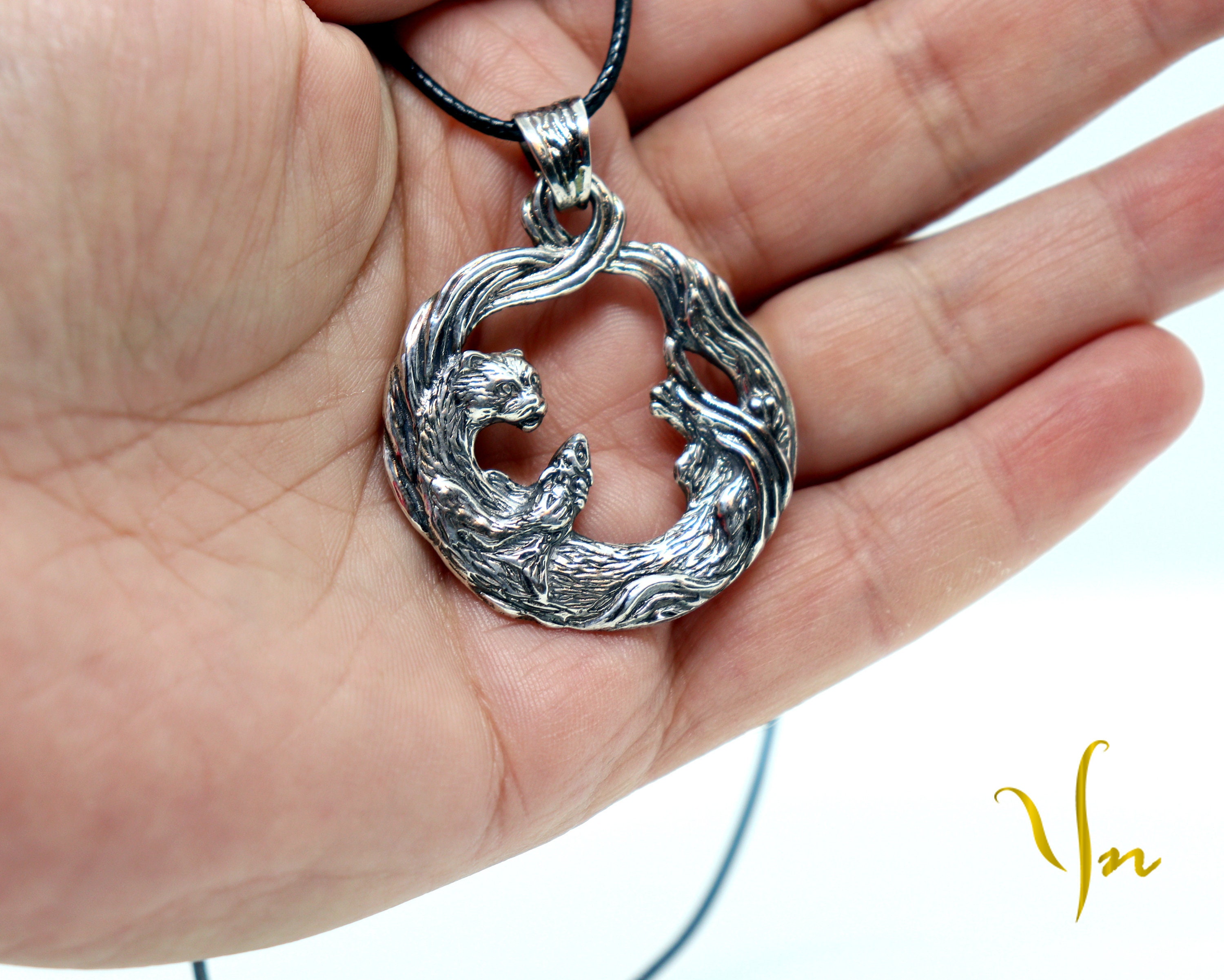Sterling Silver Otter Pendant Handmade Otter Hunting Fish - Etsy UK