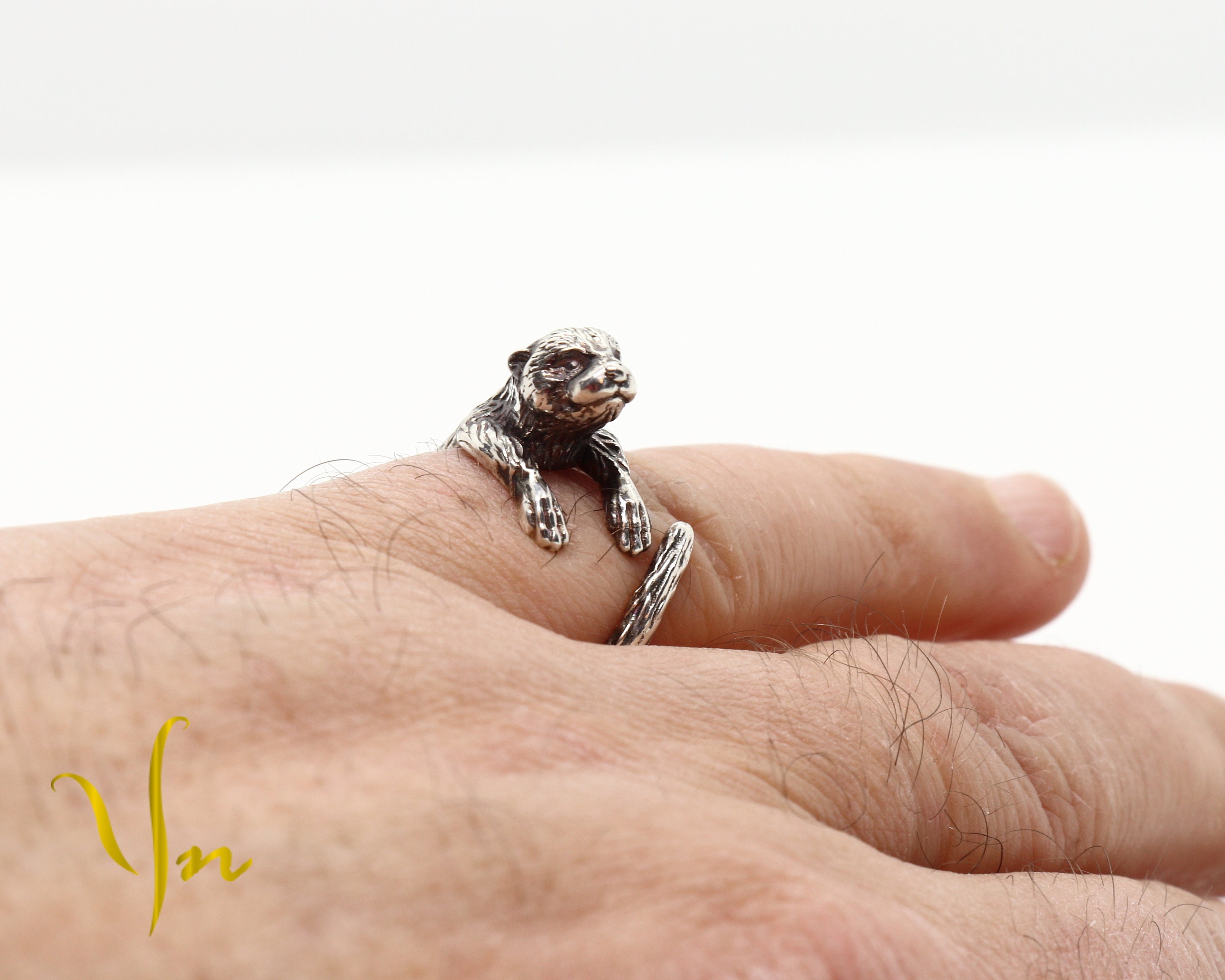 Handmade Silver Adjustable Otter Ring | Etsy
