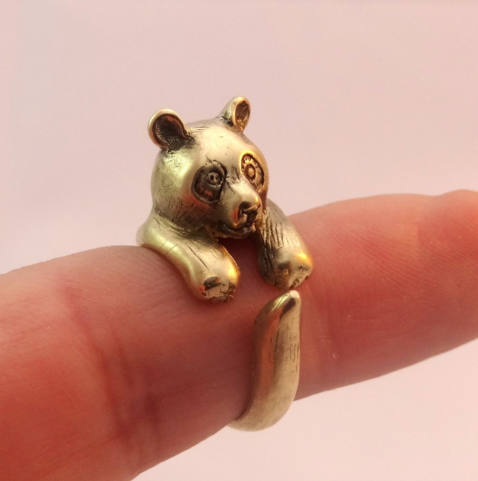 Panda Ring Brass Panda Panda Bear Jewelry Animal Adjustable - Etsy