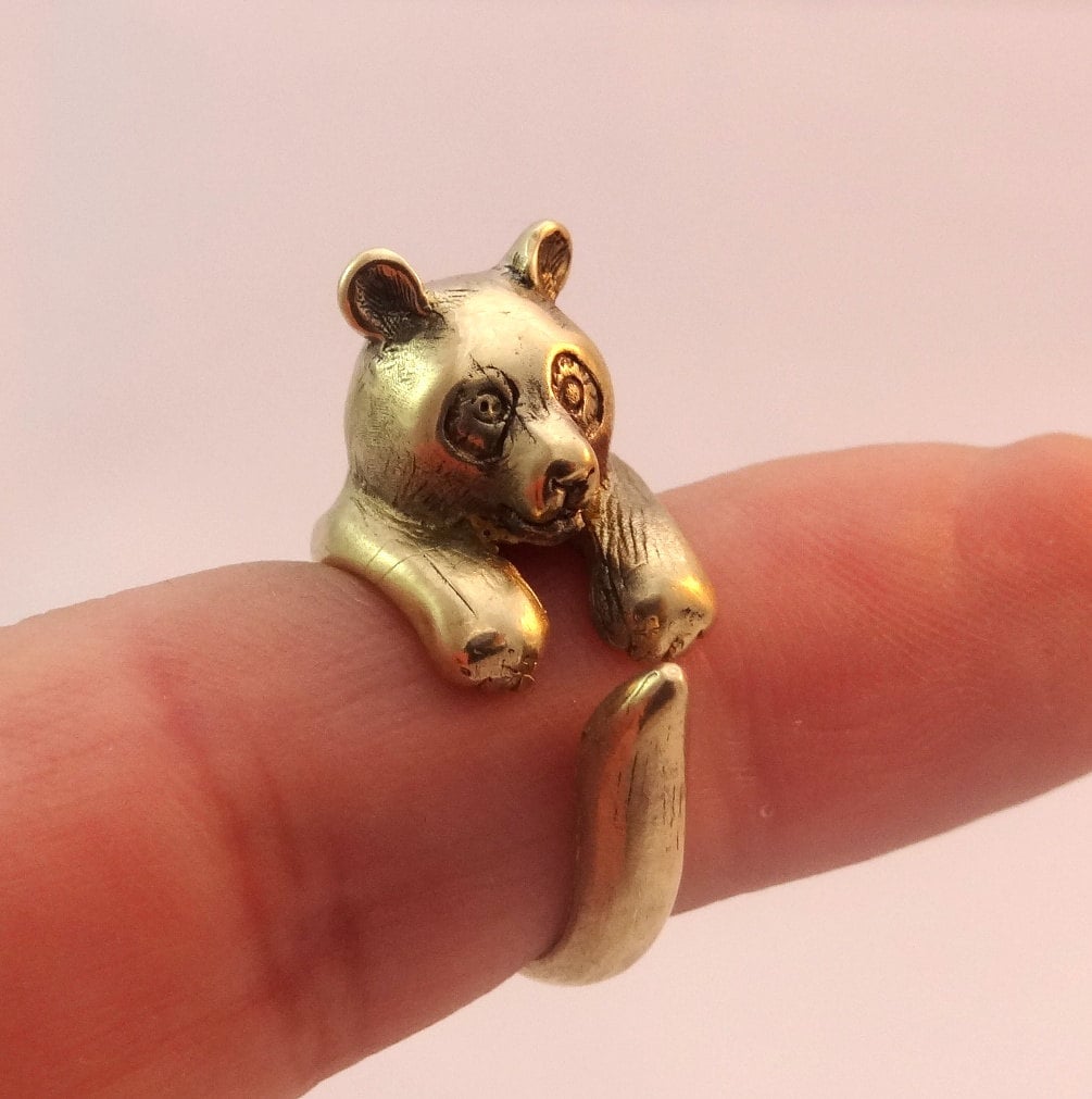 Brass Panda Ring Animal Ring Cute Ring Adjustable Ring | Etsy