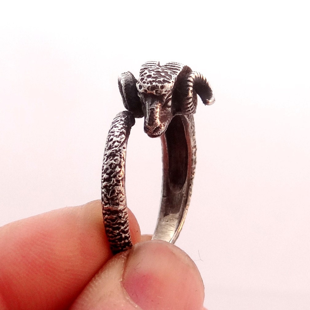Silver Goat Ring Ram Ring in Sterling Silver Black Sheep | Etsy
