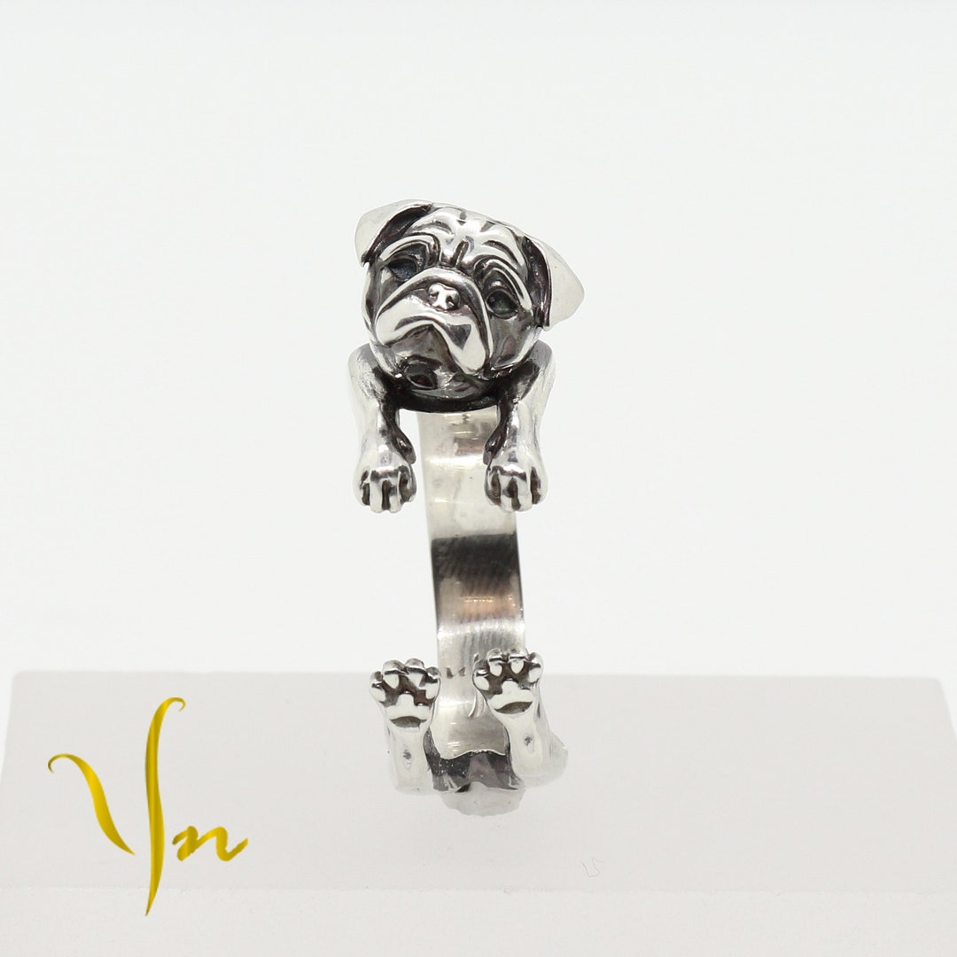 Silver Pug Ring, Sterling Silver Dog Ring, Pug Jewelry, Pug Dog ...