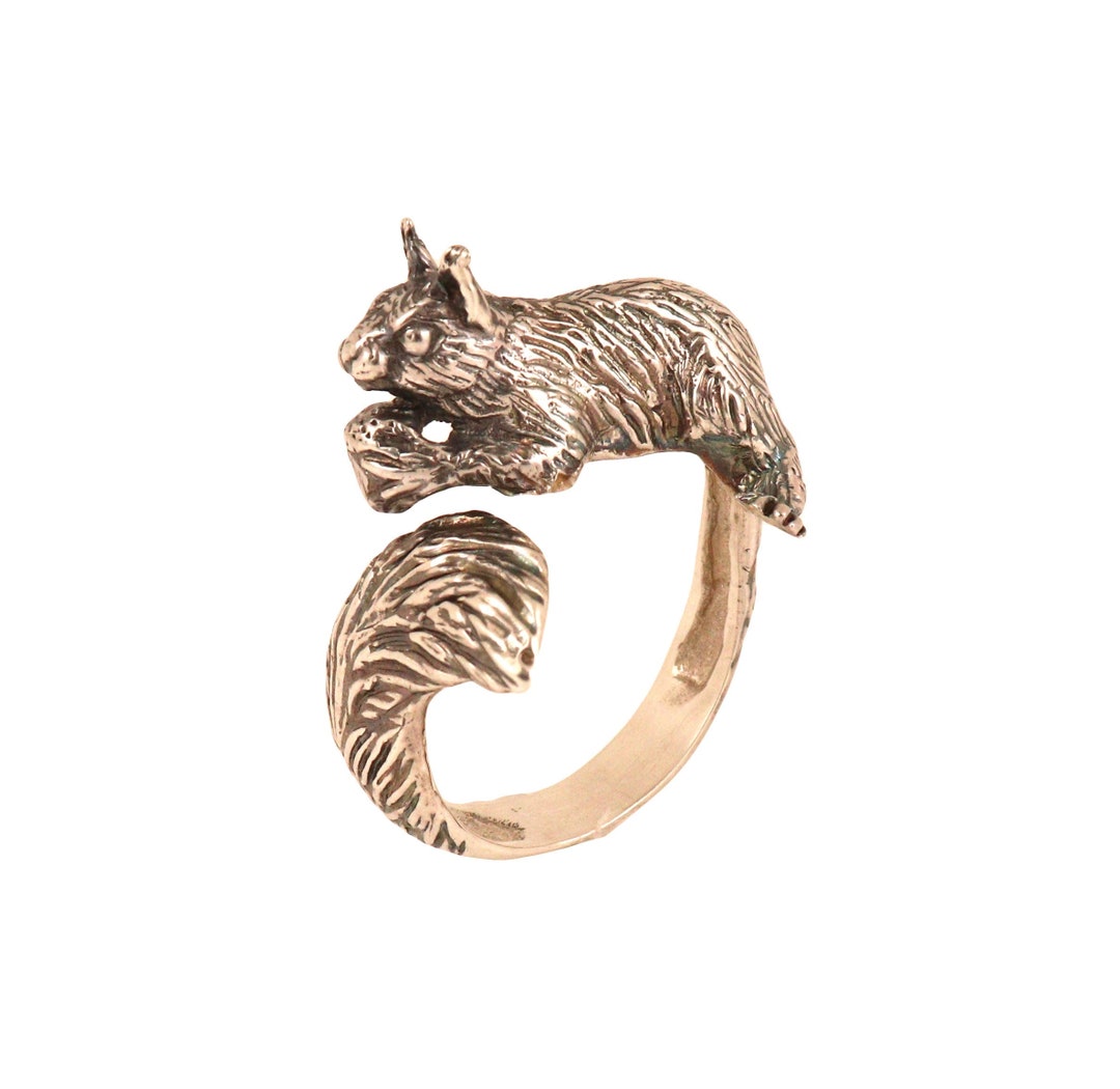 Silver Squirrel Ring, Handmade Squirrel Wrap With Nut Ring, Sterling Silver Ring for Women ...
