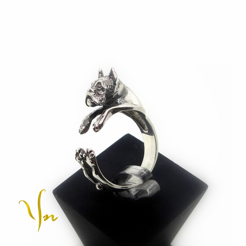 Boxer Dog Ring Sterling Silver Dog Ring Wrap Ring Adjustable | Etsy