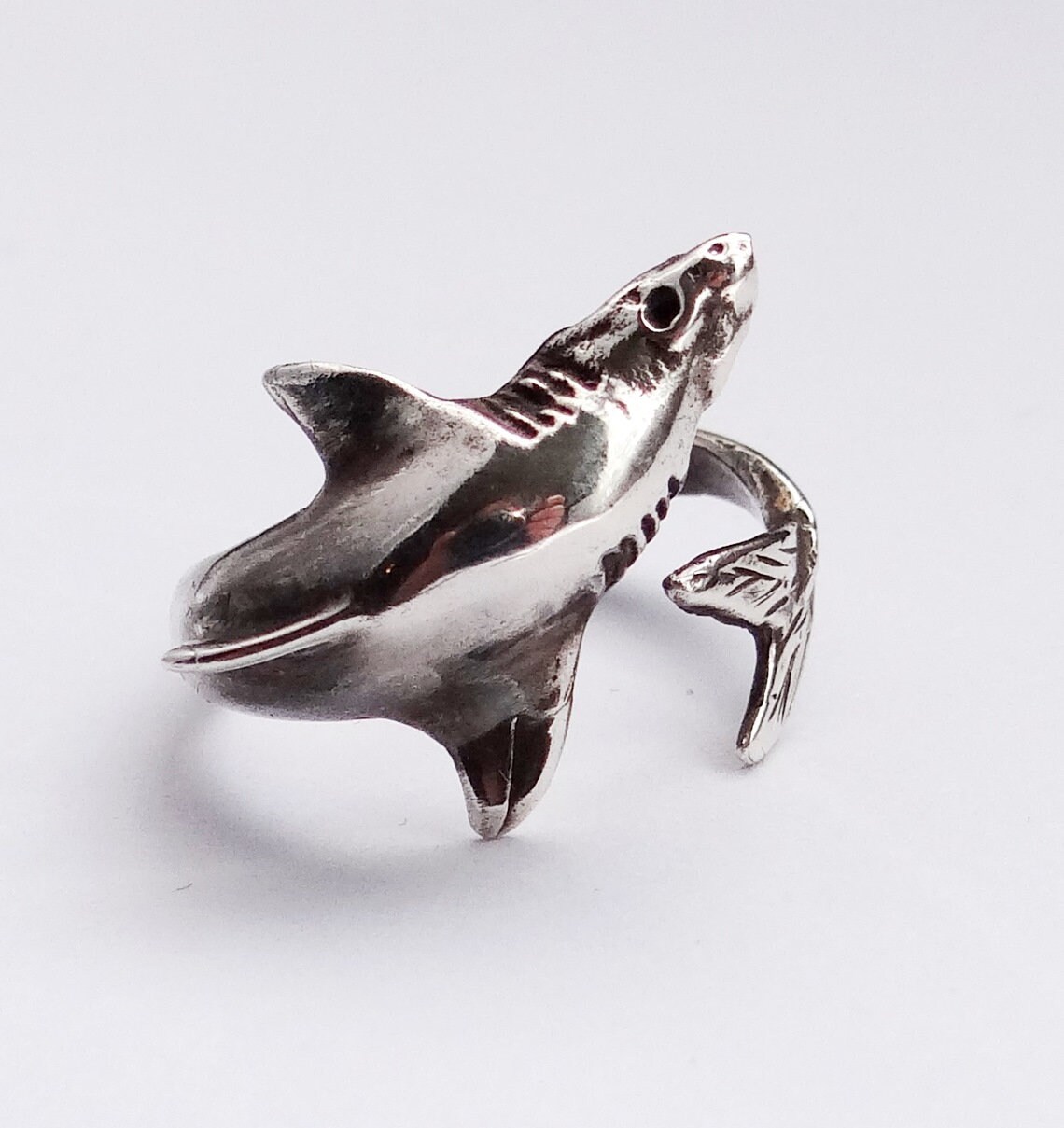 Shark Ring Sterling Silver Ring Fish Ring Nautical Ring | Etsy