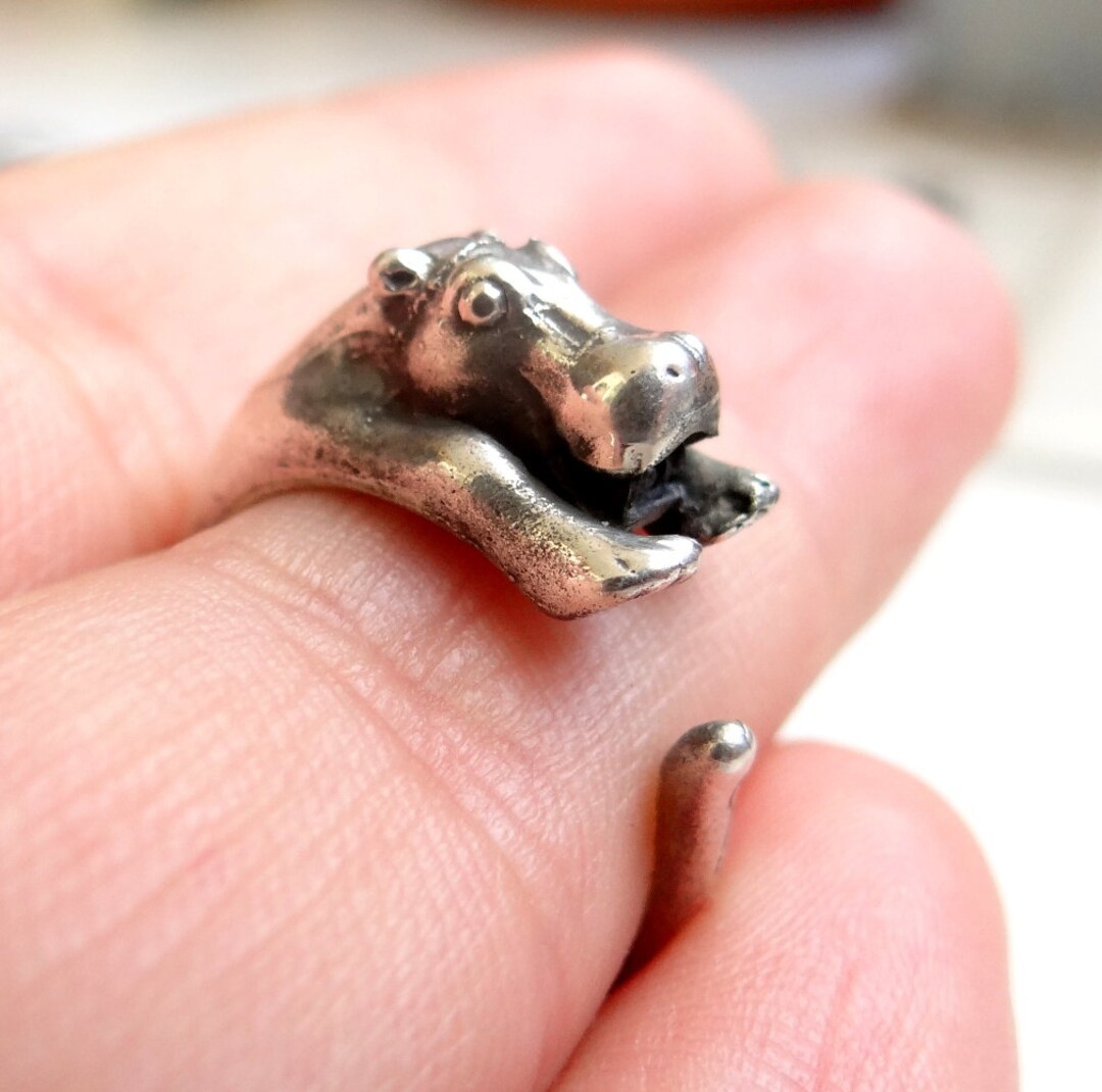 Hippo Ring in Sterling Silver, Sterling Silver Rings, Silver Hippopotamus, Animal Ring, Silver ...