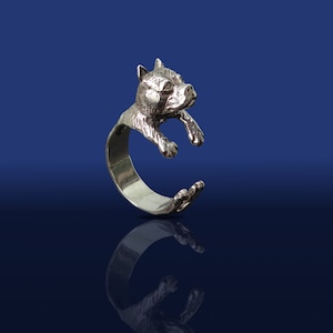 Pitbull Ring in Sterling Silver, Silver Pit Bull Ring, Pitbull Puppy ...