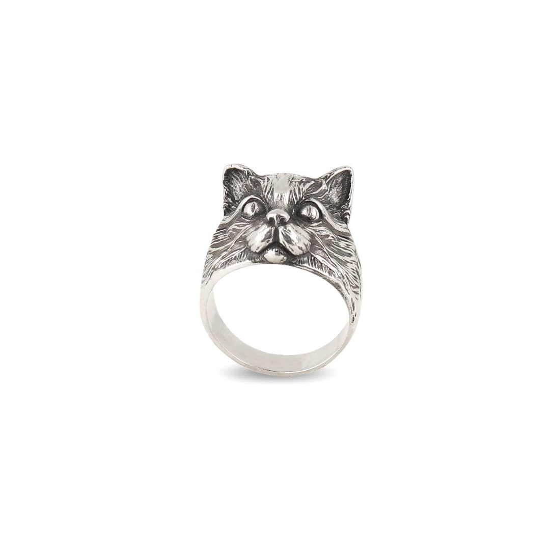 Cat Ring, Sterling Silver Detailed Cat Head Ring, Cute Animal Jewelry ...