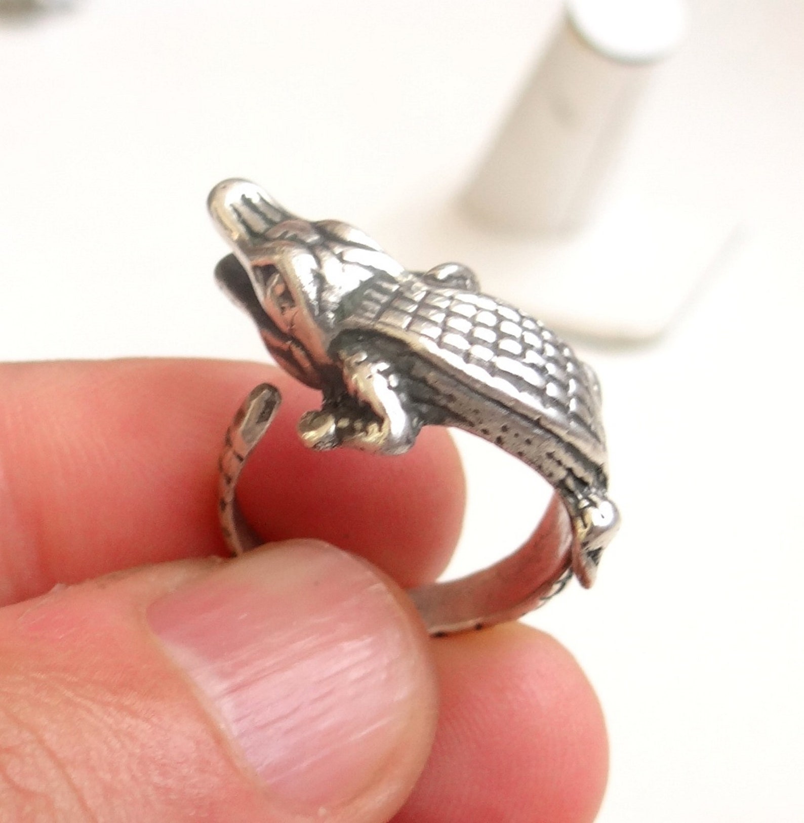 Silver Crocodile Ring Made of Sterling Silver Animal Wrap | Etsy