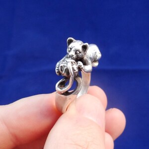 Playing Cat Ring Sterling Silver Ring Cute Silver Cat Ring Dancing Cat ...