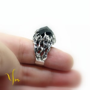 Massive Silver Mystical Ring With Black Stone for Women, Eye Dragon ...
