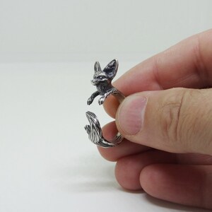 Fennec Fox Ring in Sterling Silver, Silver Fox Ring, Adjustable Animal ...