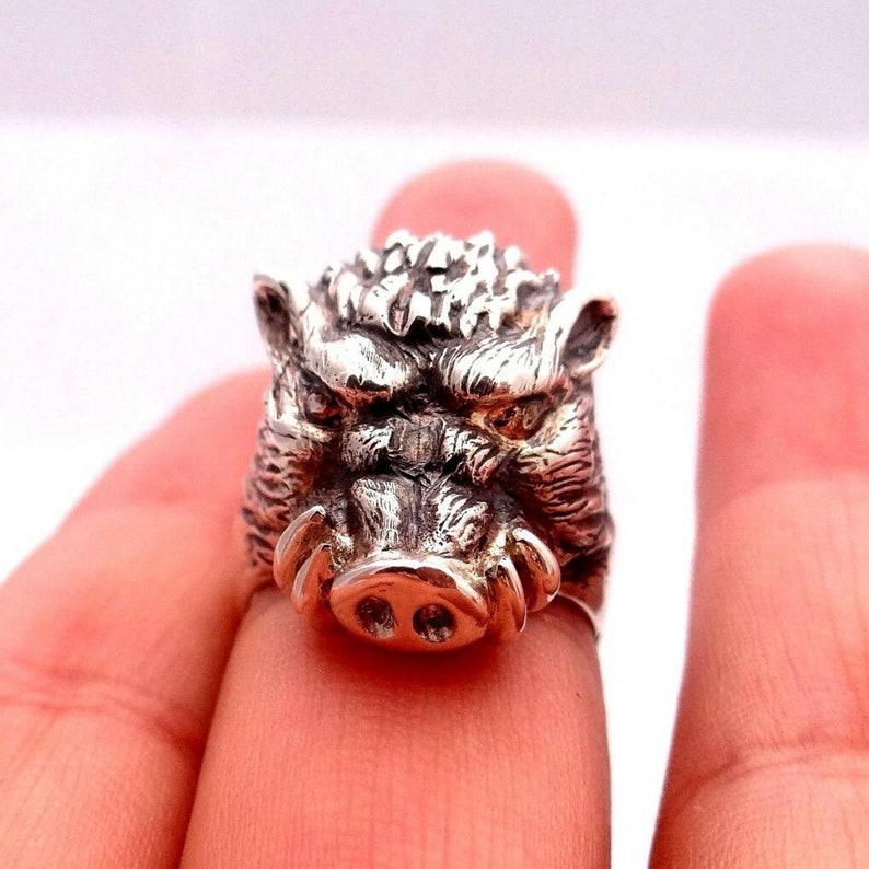 Wild Boar Ring Sterling Silver Ring Animal Ring Animal | Etsy