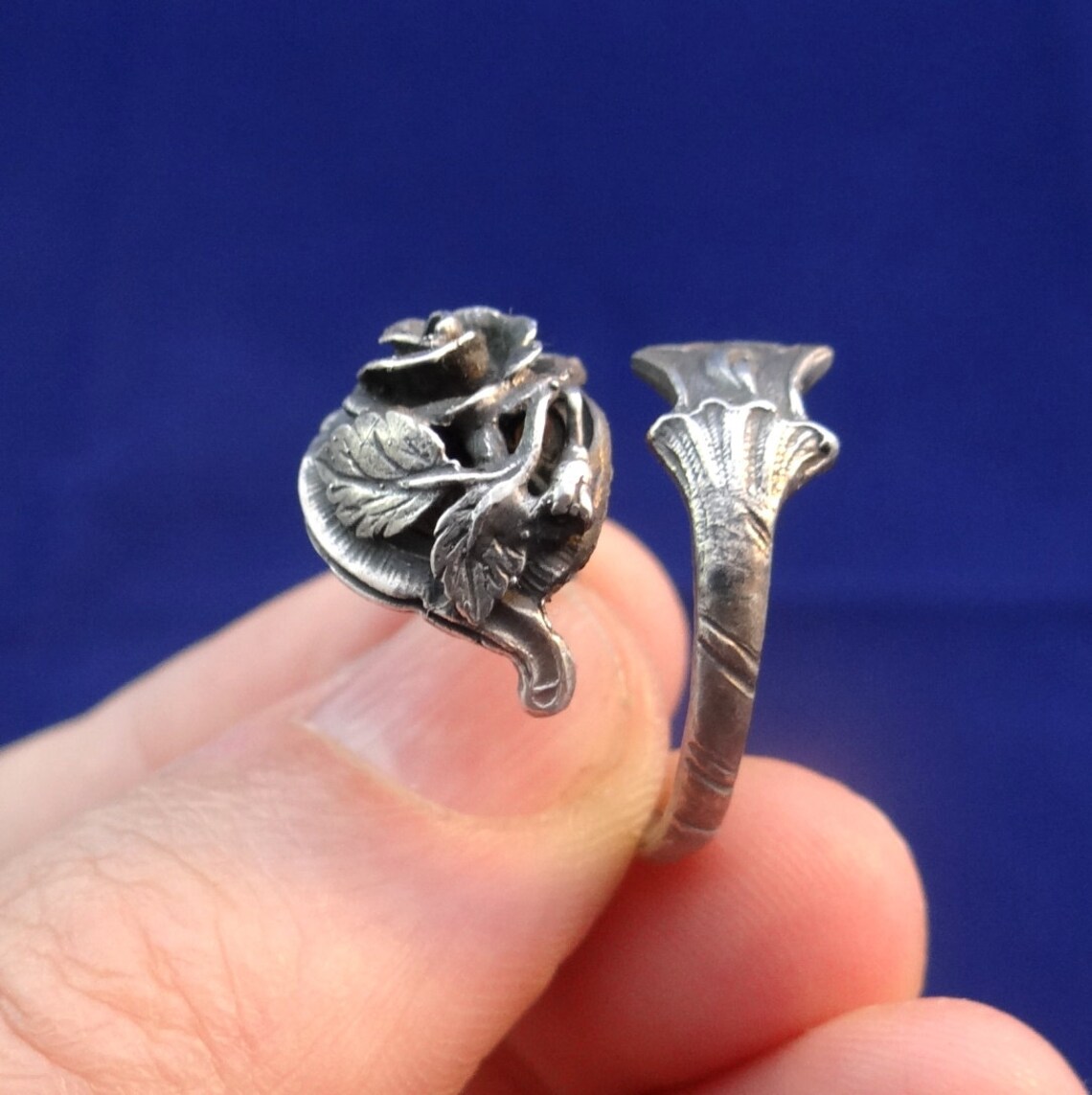 Silver Spoon Ring With Rose Sterling Silver Rose Ring Black - Etsy