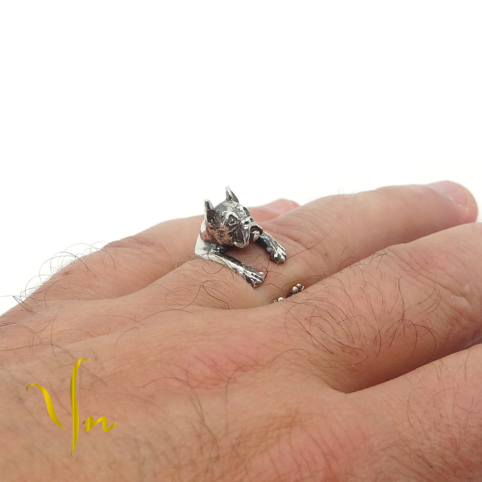 Boxer Dog Ring Sterling Silver Dog Ring Wrap Ring Adjustable - Etsy