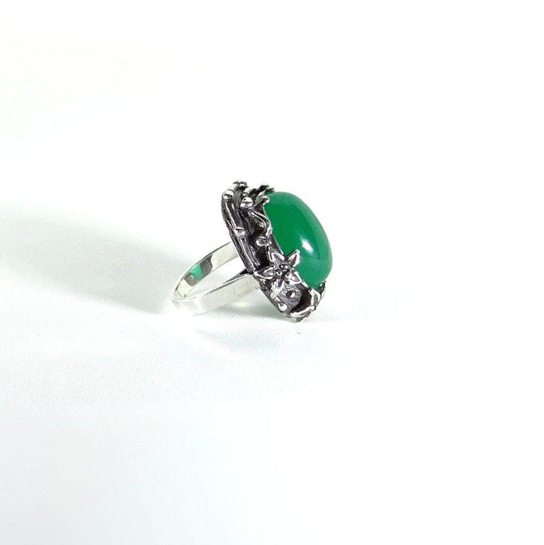 Ring in Sterling Silver With Green Stone, Sterling Silver Ring With Big ...