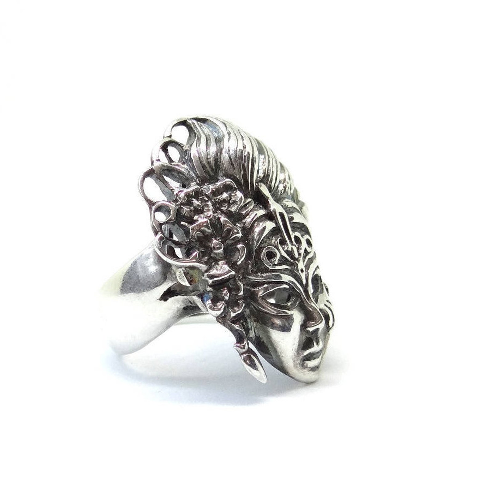 925 Sterling Silver Venice Mask Ring Handmade Silver Ring - Etsy